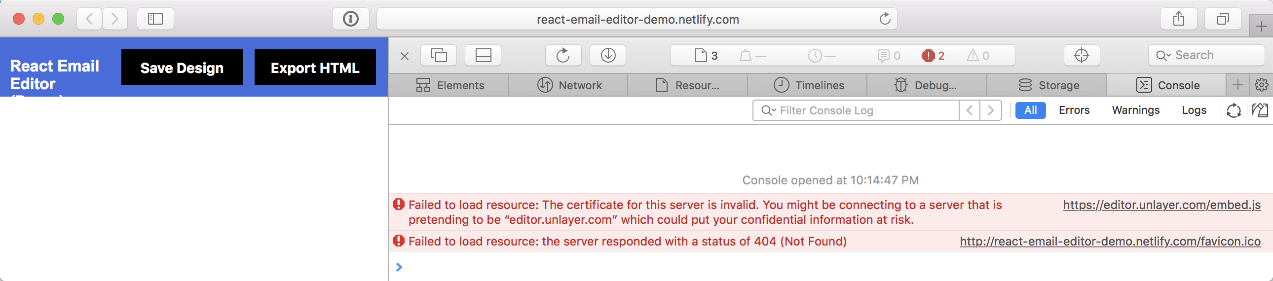 demo does not work on Chrome and Safari · Issue #10 · unlayer/react-email-editor · GitHub