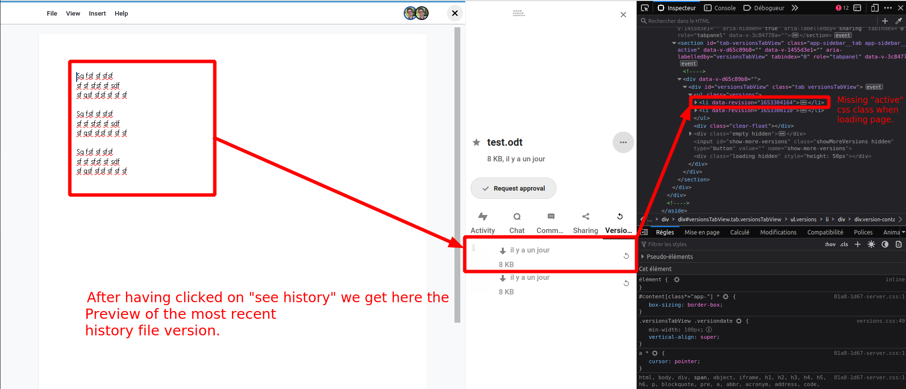 [Bug]: Nextcloud Office : Missing "active" css class on first tag after having clicked on "see ...
