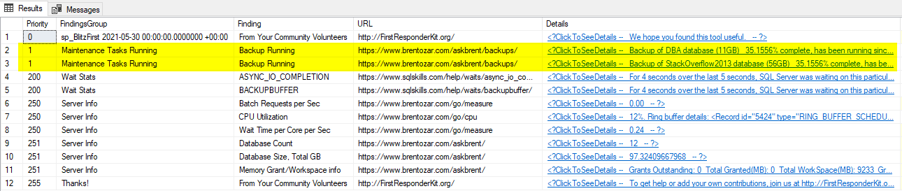 sp_BlitzFirst - CheckID 1 (running backups) can show 2 backups running instead of 1 · Issue ...