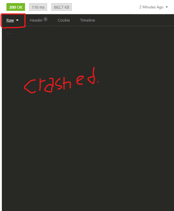 When the user switches to "RAW DATA" viewing mode in a binary file, insomnia crash. · Issue ...