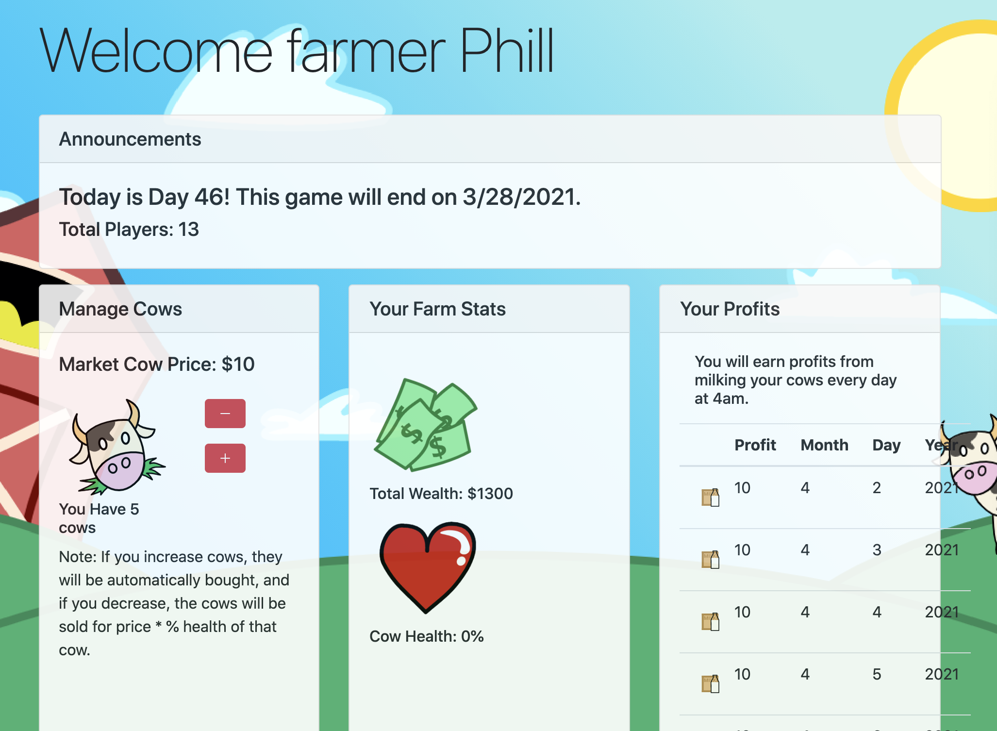 Connect New Play Page to Backend · Issue #35 · ucsb-cs156-w22/HappierCows · GitHub