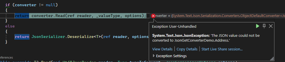 JsonSerializerOptions.GetConverter Returns ObjectDefaultConverter, Insted of Expected Null ...