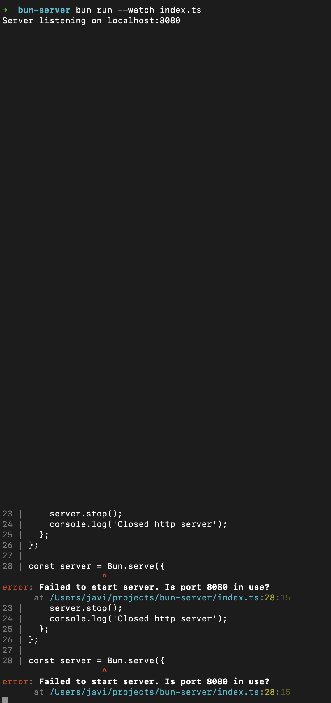 Unexpected behavior with Bun.serve with --watch mode when exiting · Issue #5624 · oven-sh/bun ...