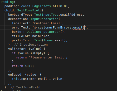How can I conveniently bind Response.errors to errorText label in the TextFormField widget(Input ...