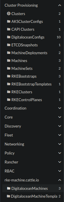 Resources in the `rke-machine.cattle.io` group do not appear under `Cluster Provisioning ...