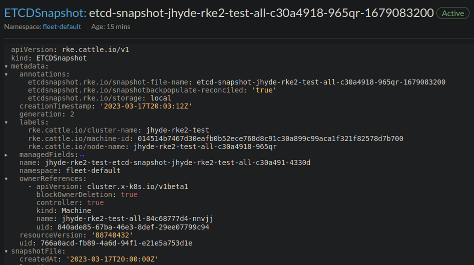 Automatic recurring snapshots on downstream RKE2 cluster are not seen in Rancher UI · Issue ...