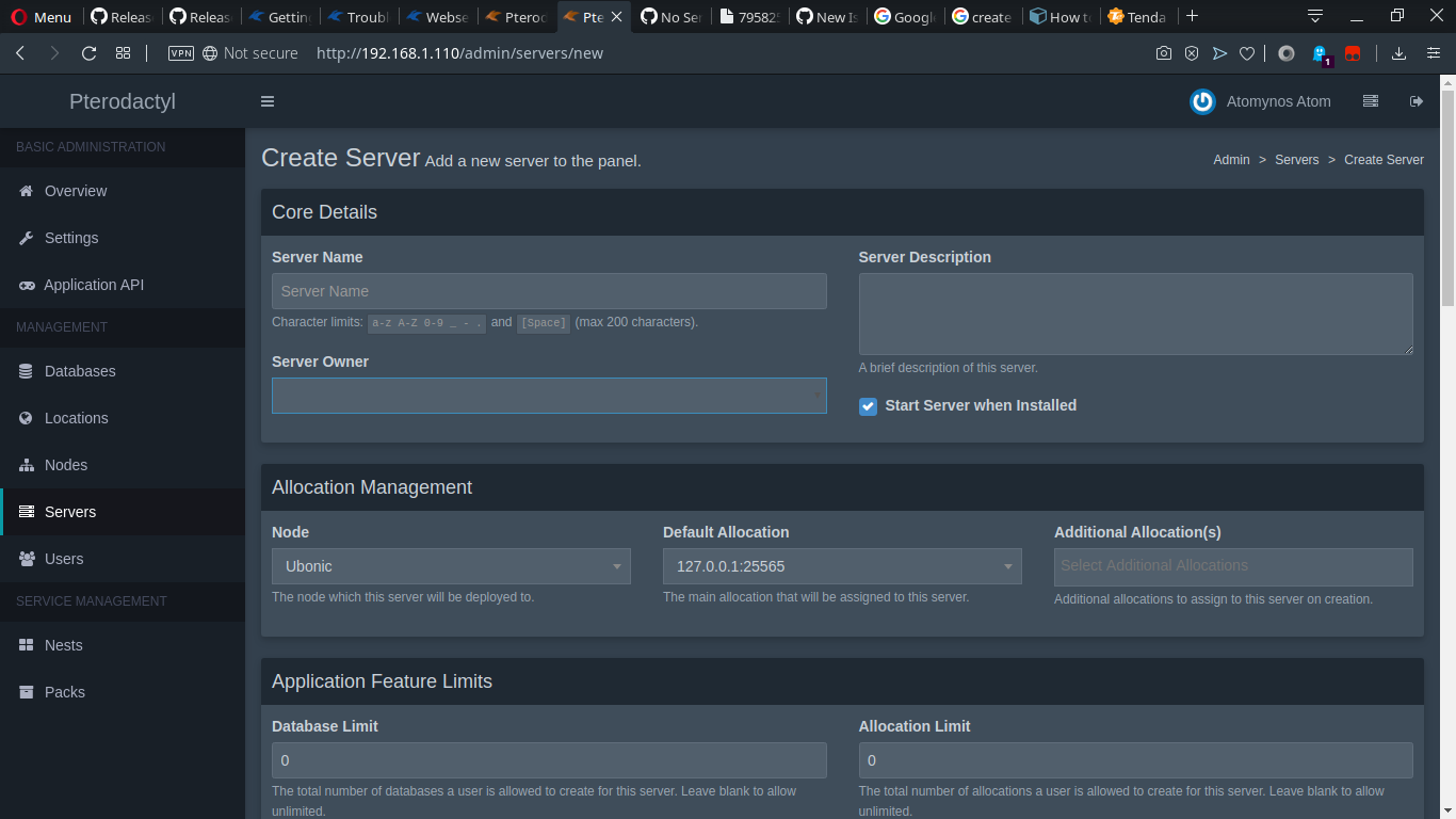 No Server Owner Option Available When Creating Server · Issue 1936 · Pterodactylpanel · Github