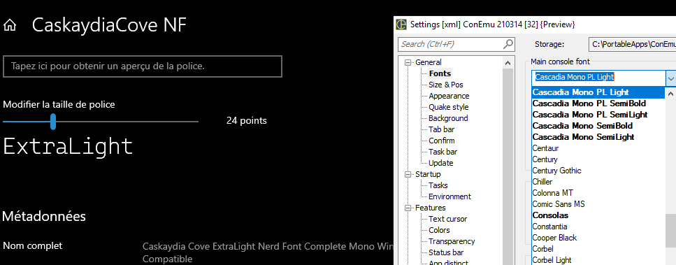 Caskaydia Code Ligth and Extralight do not work with ConEmu · Issue ...
