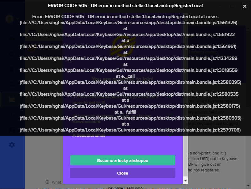 ERROR CODE 505 - DB error in method stellar.1.local ...