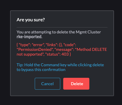 Unable to delete mgmt clusters in 2.6 · Issue #5953 · rancher/dashboard · GitHub