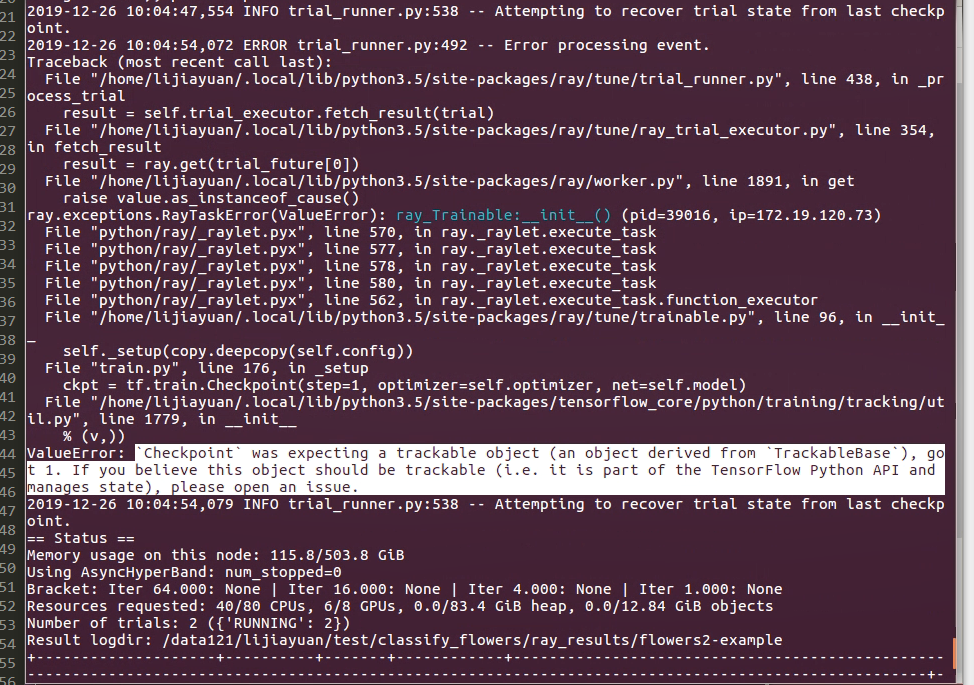 [tune]Failed to tf.train.Checkpoint inside of the Trainable. · Issue #6597 · ray-project/ray ...