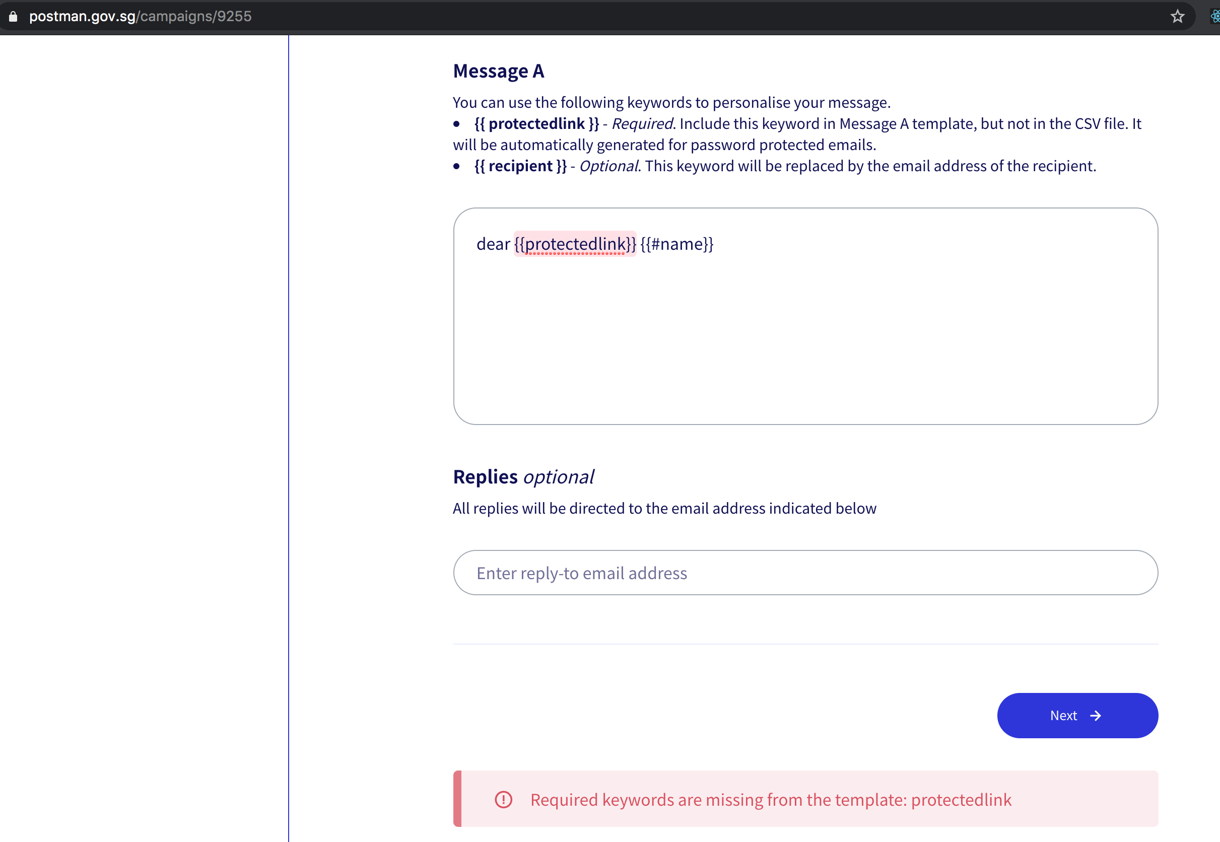 Password protected - incorrect templating error · Issue #695 · opengovsg/postmangovsg · GitHub