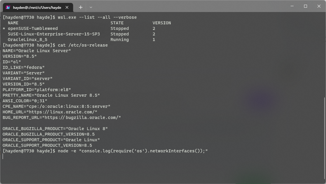 os.networkInterfaces hangs on Oracle Linux (WSL1) · Issue #8089 · microsoft/WSL · GitHub