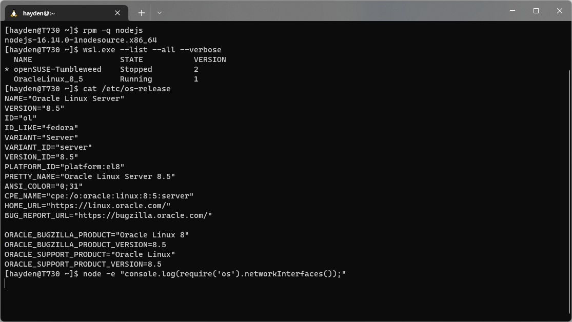 os.networkInterfaces hangs on Oracle Linux (WSL1) · Issue #8089 · microsoft/WSL · GitHub