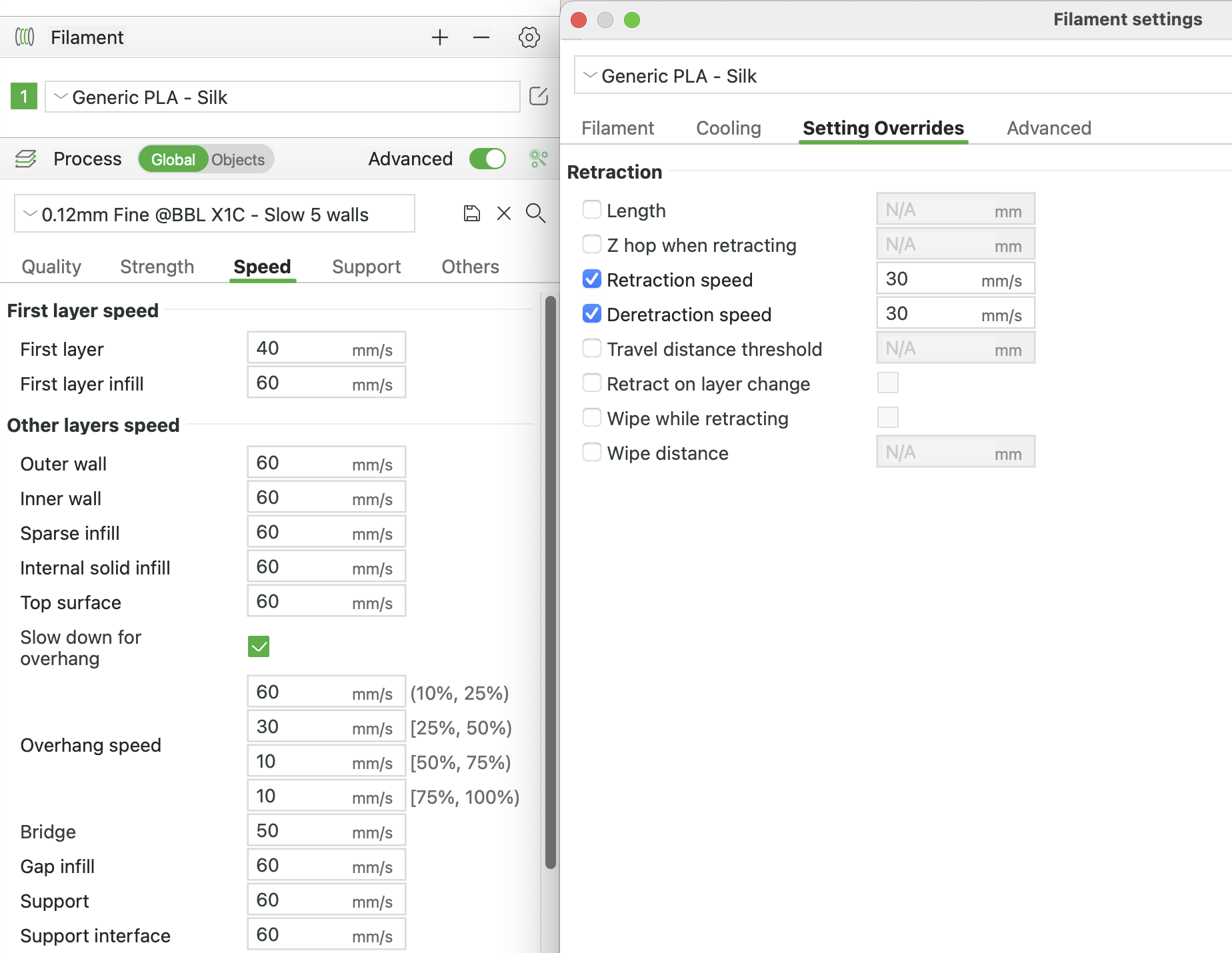 [Feature Request] override speed settings per-filament or more details & calculator for max ...