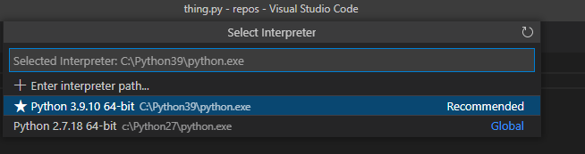 Python 2.7 environment not shown in status bar · Issue #18616 ...