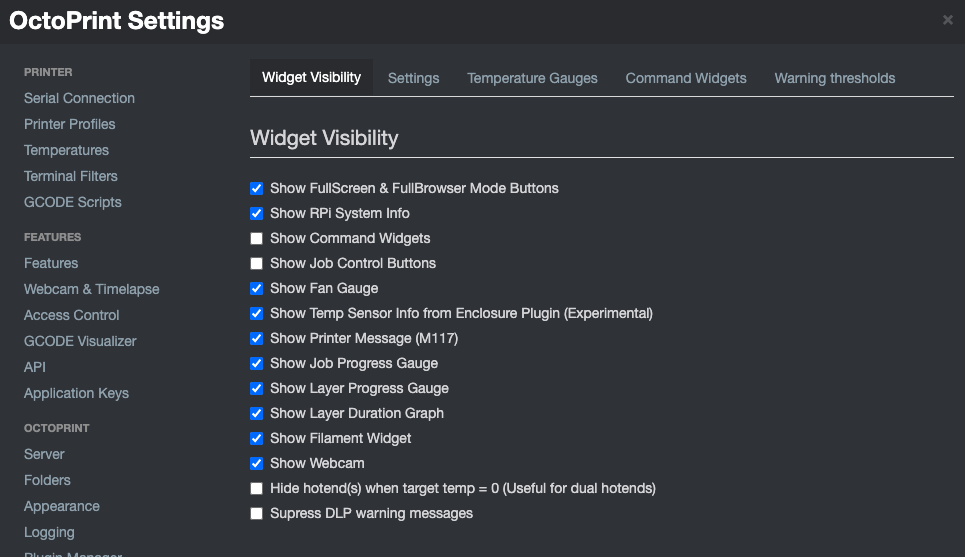 Tabbed settings dialog · Issue #175 · j7126/OctoPrint-Dashboard · GitHub