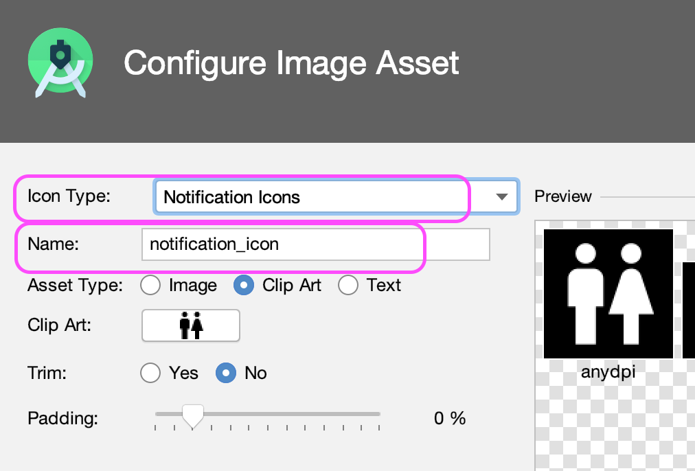 I cannot set the default icon of the push notifications in AndroidManifest.xml.