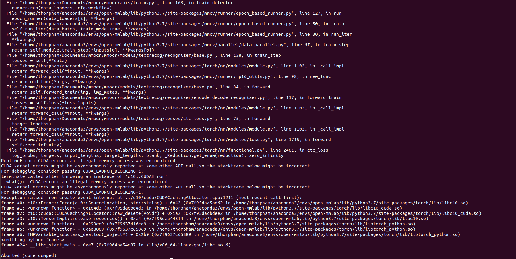 Error when train OCR recognition model CRNN and CRNN-TPS · Issue #838 · open-mmlab/mmocr · GitHub