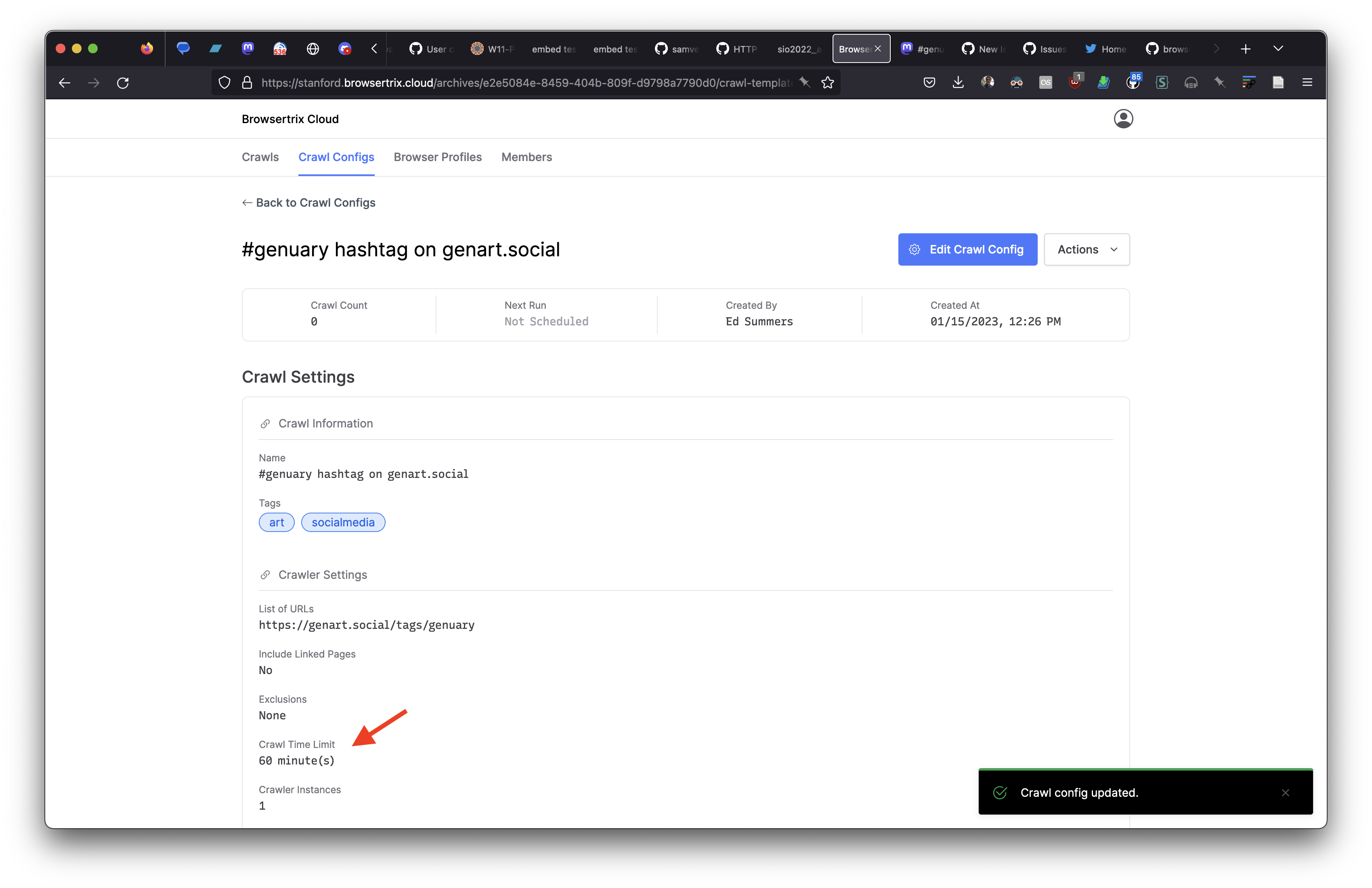 Current Crawl Time Limit doesn't display when editing · Issue #480 · webrecorder/browsertrix ...