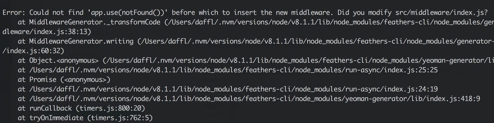 Generating A Middleware Throws Error · Issue 228 · Feathersjs Ecosystemgenerator Feathers · Github