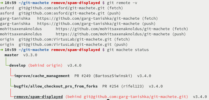 PR #254: Investigate why sometimes remote url is printed instead of remote name in `git machete ...