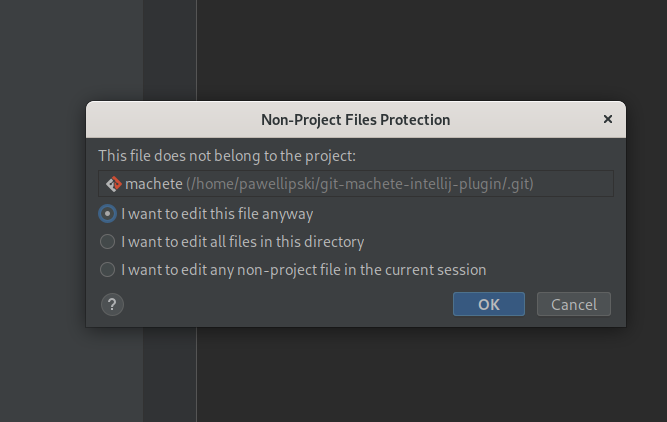 Non-Project Files Protection dialog shows up when editing .git/machete unless Open Machete File ...