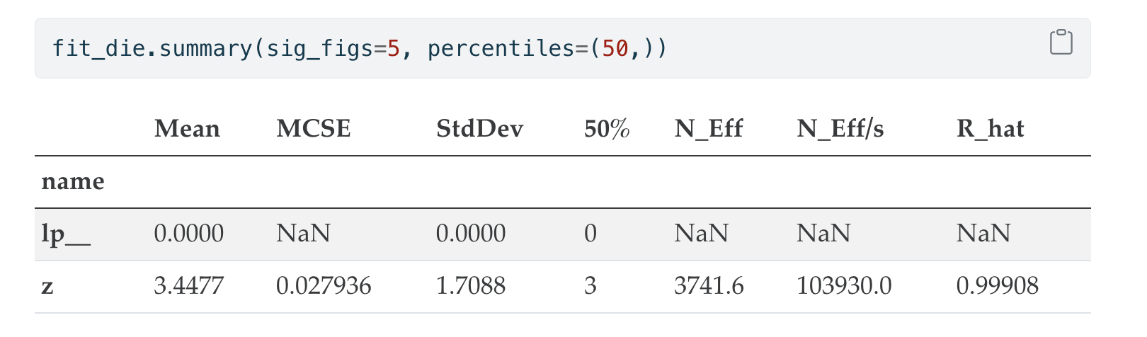 Stan `summary()` method header should be on one line · Issue #600 · stan-dev/cmdstanpy · GitHub