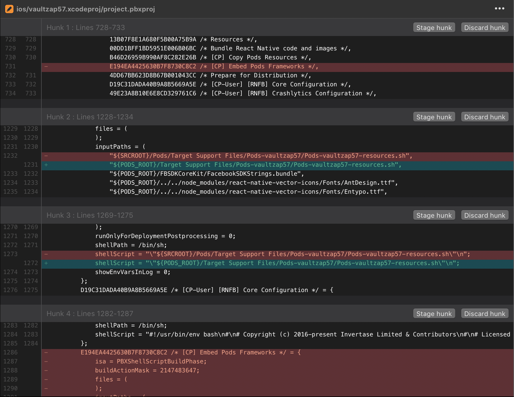 iOS - Running Pod install removes build step "[CP] Embed Pods Frameworks" · Issue #190 · plaid ...