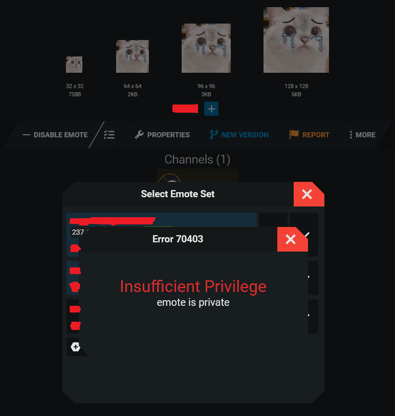 [Bug] Private Owned Emote Cannot Be Added To Owner's Other Sets · Issue #299 · SevenTV/Extension ...