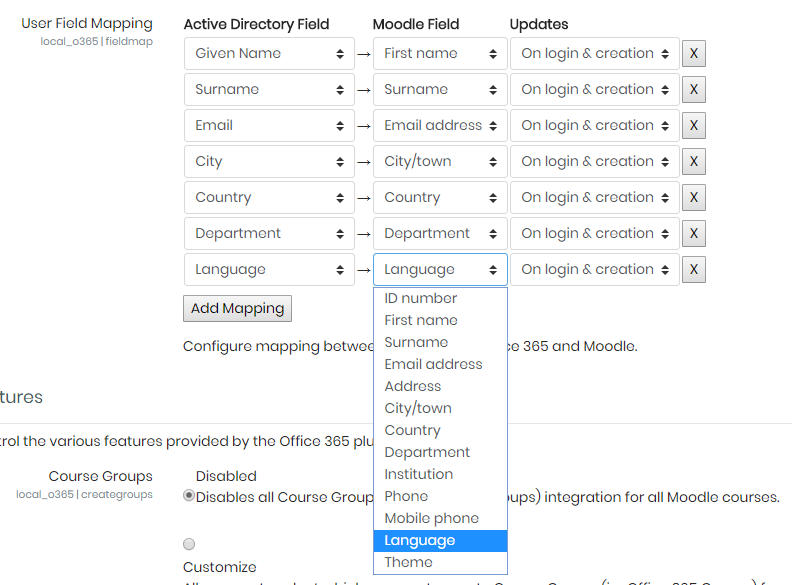 Custom User Field Mapping · Issue #245 · microsoft/o365-moodle · GitHub
