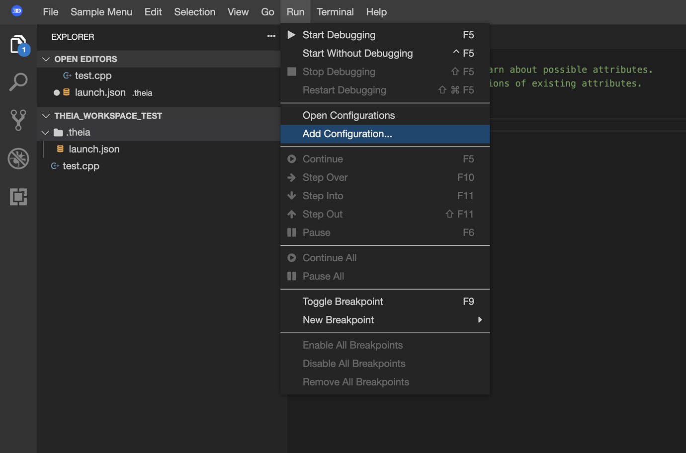 Can not re-create the `.theia/launch.json` a second time when the file is manually deleted ...