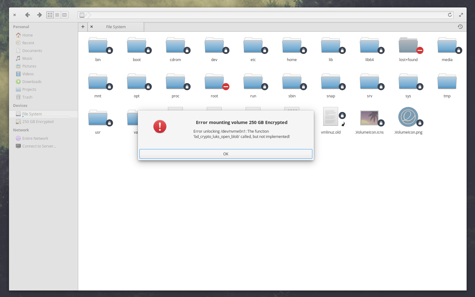 Mounting encrypted drive in Juno errors · Issue #395 · elementary/files · GitHub
