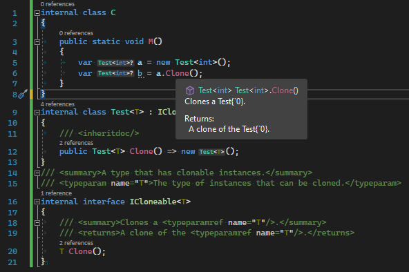 [bug] xml docs generics+`inheritdoc`+`typeparamref` · Issue #54069 · dotnet/roslyn · GitHub