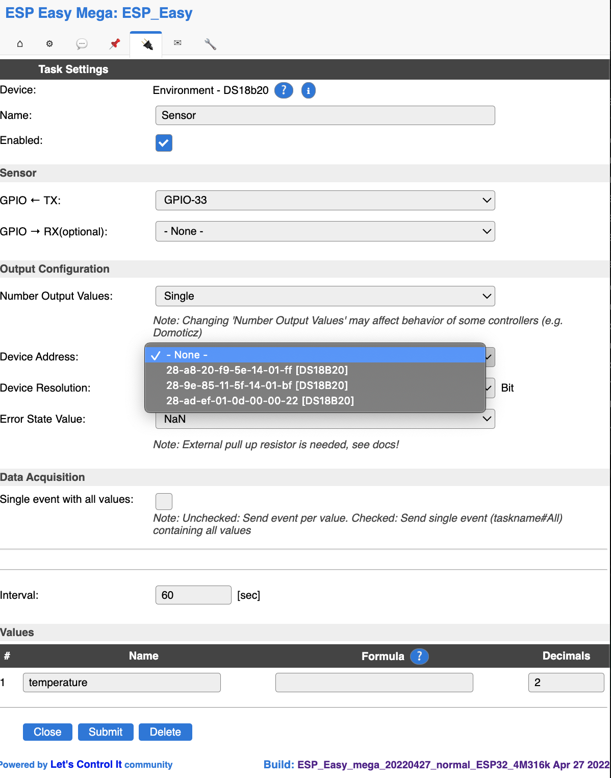 [p004] ds18b20 doesn´t work with esp32 · Issue #4080 · letscontrolit/ESPEasy · GitHub