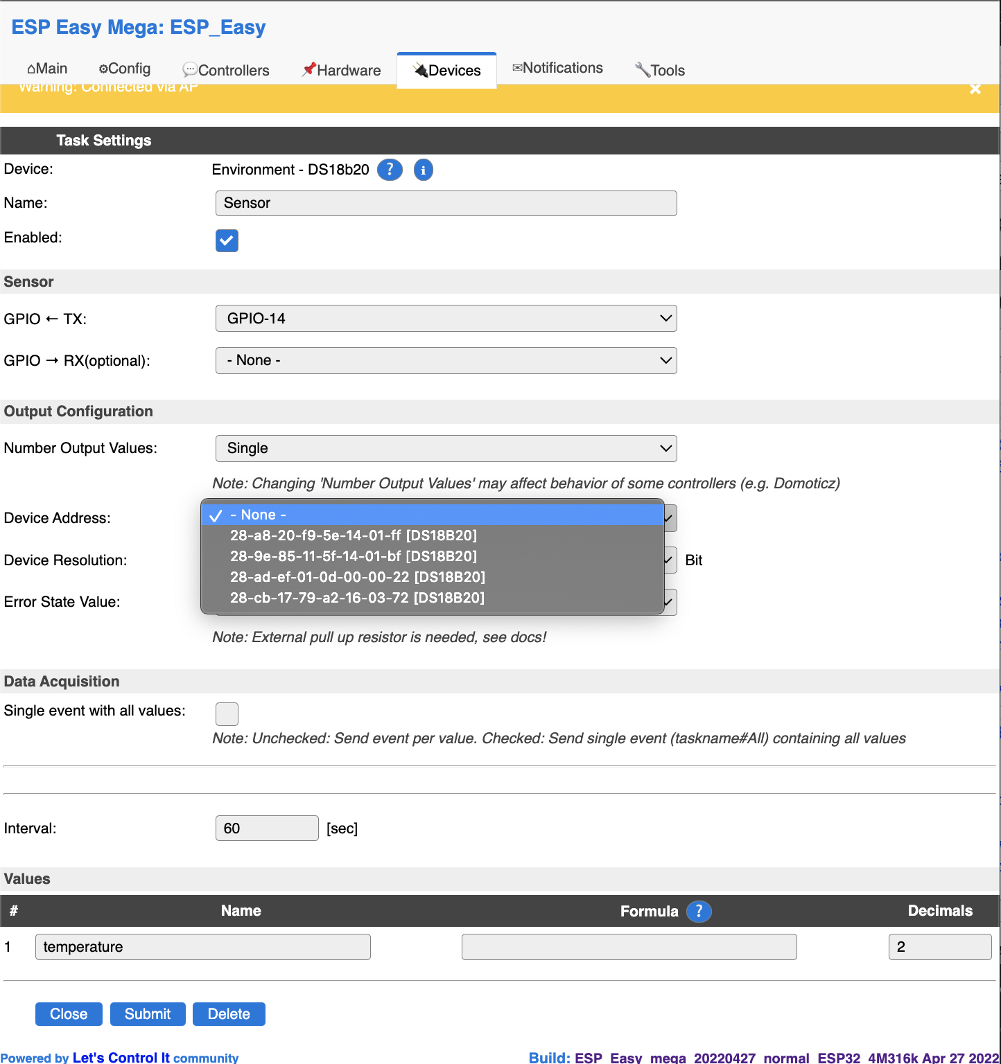 [p004] ds18b20 doesn´t work with esp32 · Issue #4080 · letscontrolit/ESPEasy · GitHub