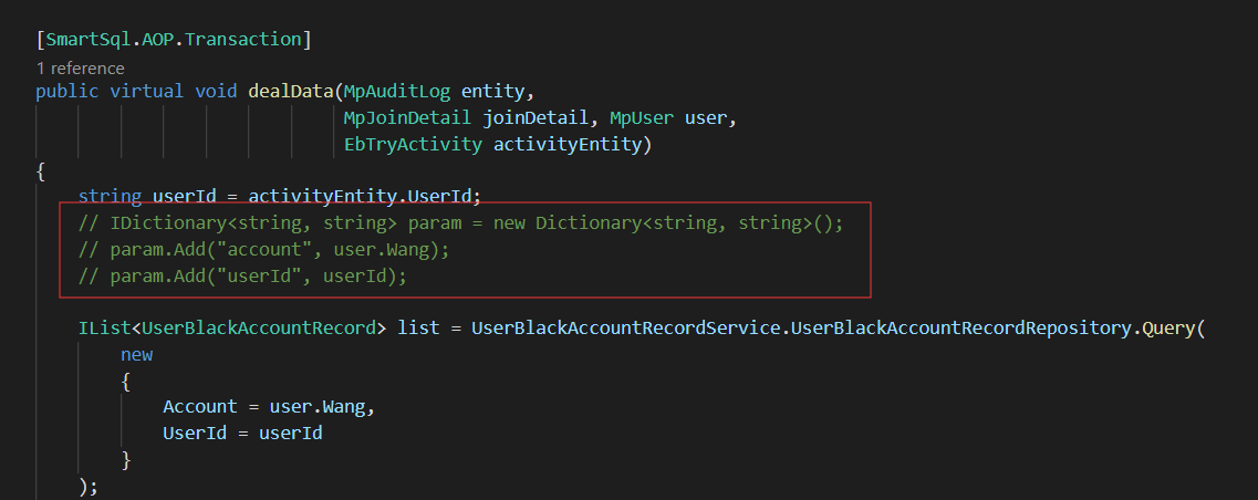 AOP事物里使用IDictionary传参数查询会报Common Language Runtime detected an invalid program · Issue #121 ...