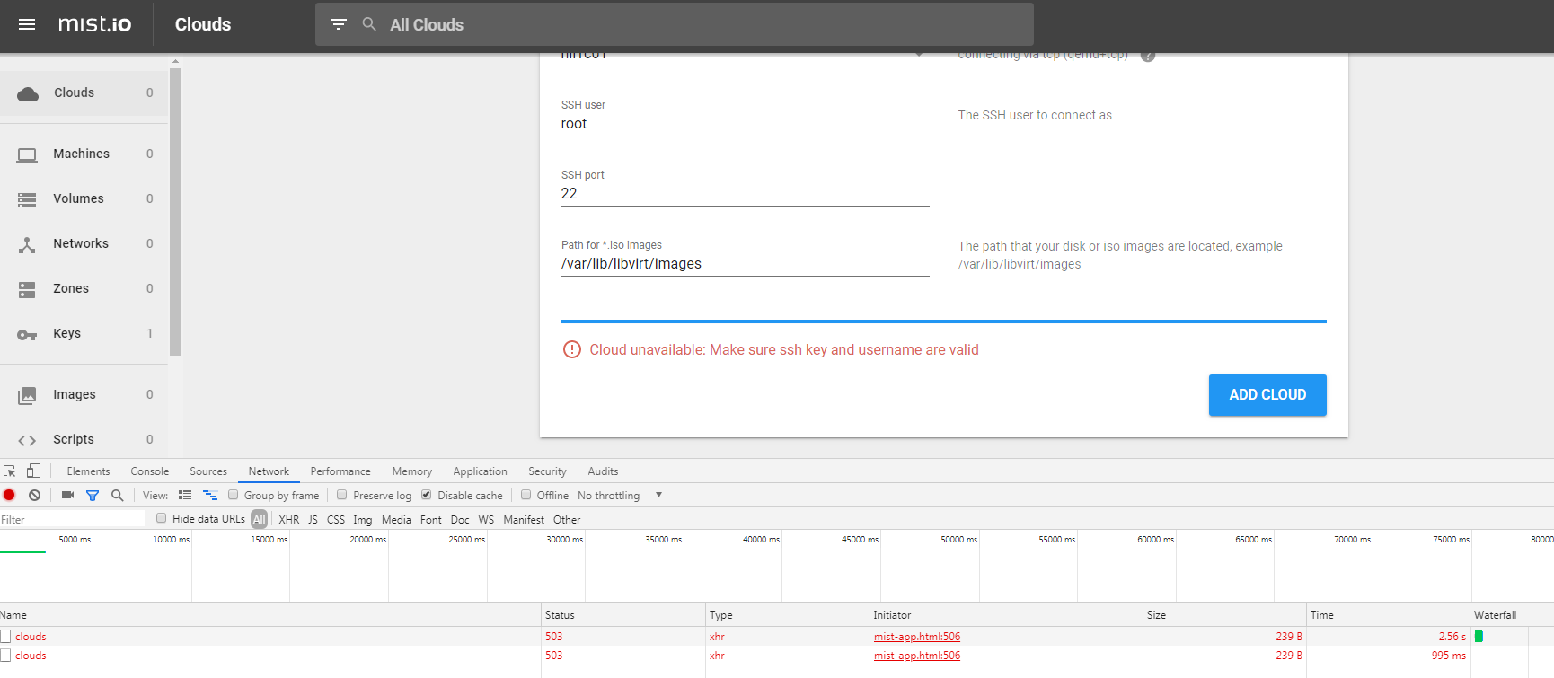 Cloud unavailable: Make sure ssh key and username are valid · Issue #954 · mistio/mist-ce · GitHub