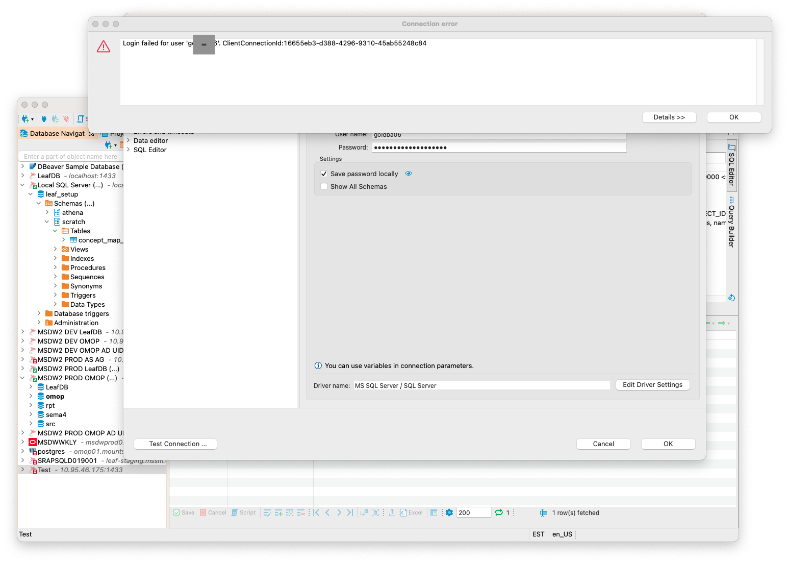 Unable To Connect From DBeaver On Mac To SQL Server That Uses Active