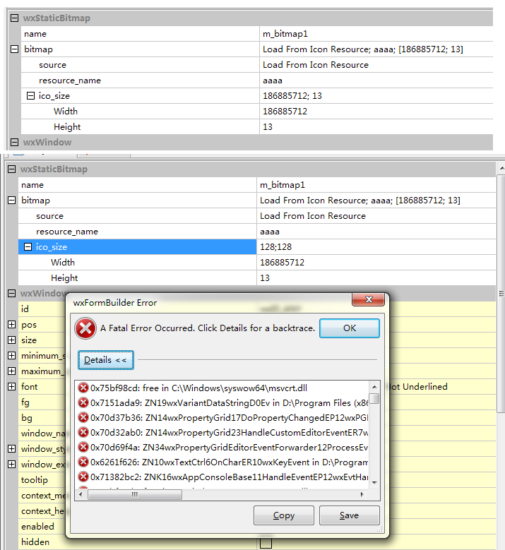 Bug: Program crash when modifying icon size in wxStaticBitmap · Issue #419 · wxFormBuilder ...