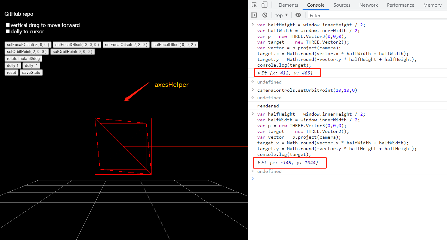setOrbitPoint make world position transform to screen position wrong · Issue #319 · yomotsu ...