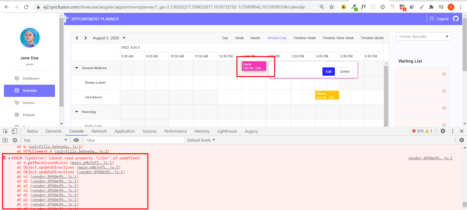 Error On Quick Info Appointment In Department Row · Issue 4 