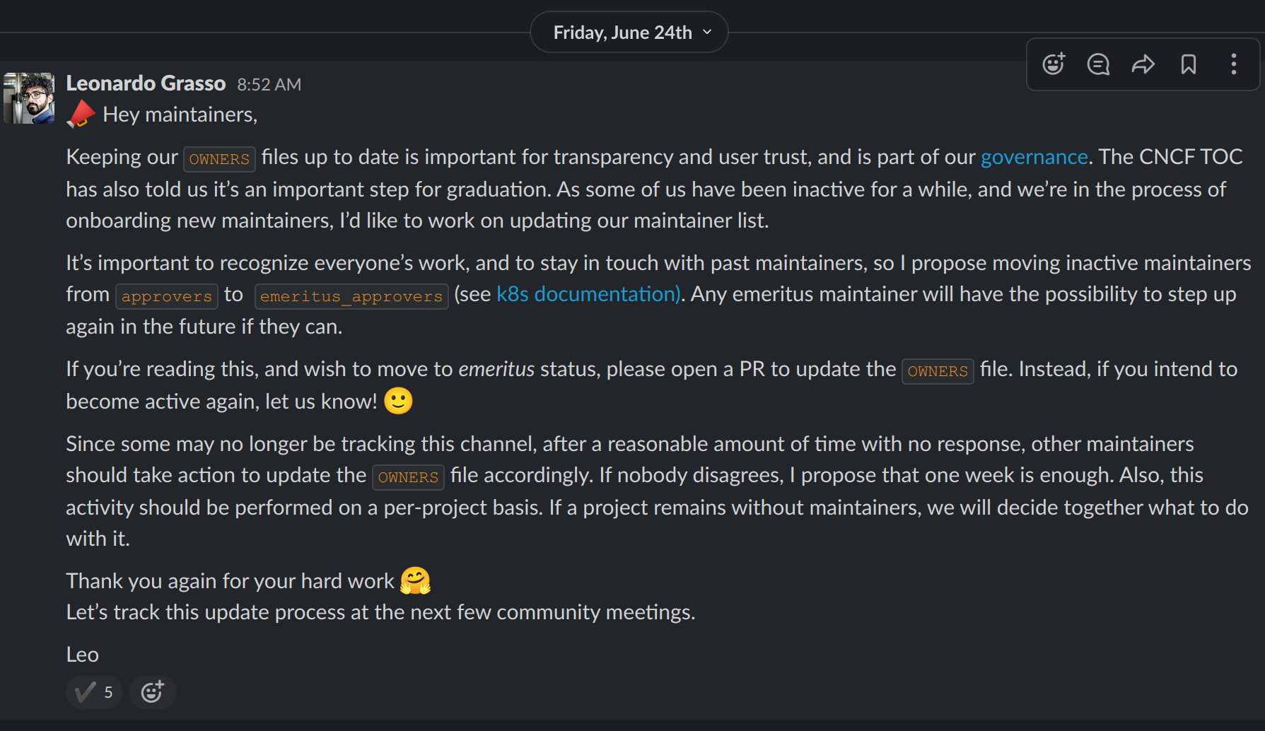 [tracking] cleanup inactive maintainers · Issue #157 · falcosecurity/evolution · GitHub