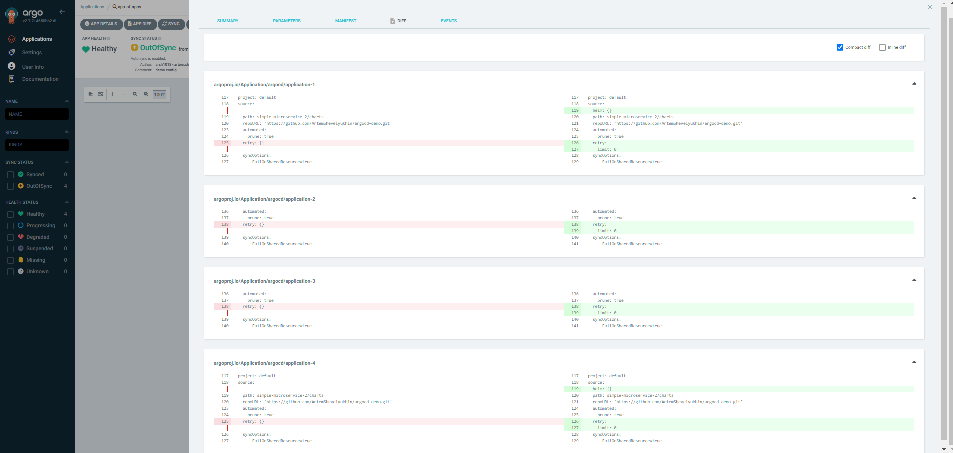 An App Of Apps is in "OutOfSync" state and Applications for which I override helm parameters ...
