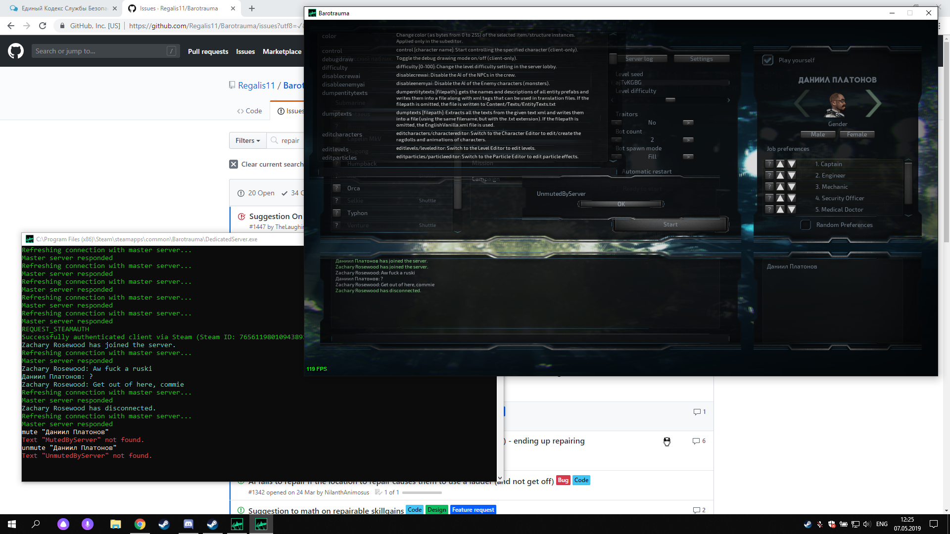 [0.8.10.0] Error while using mute. · Issue #1454 · FakeFishGames/Barotrauma · GitHub