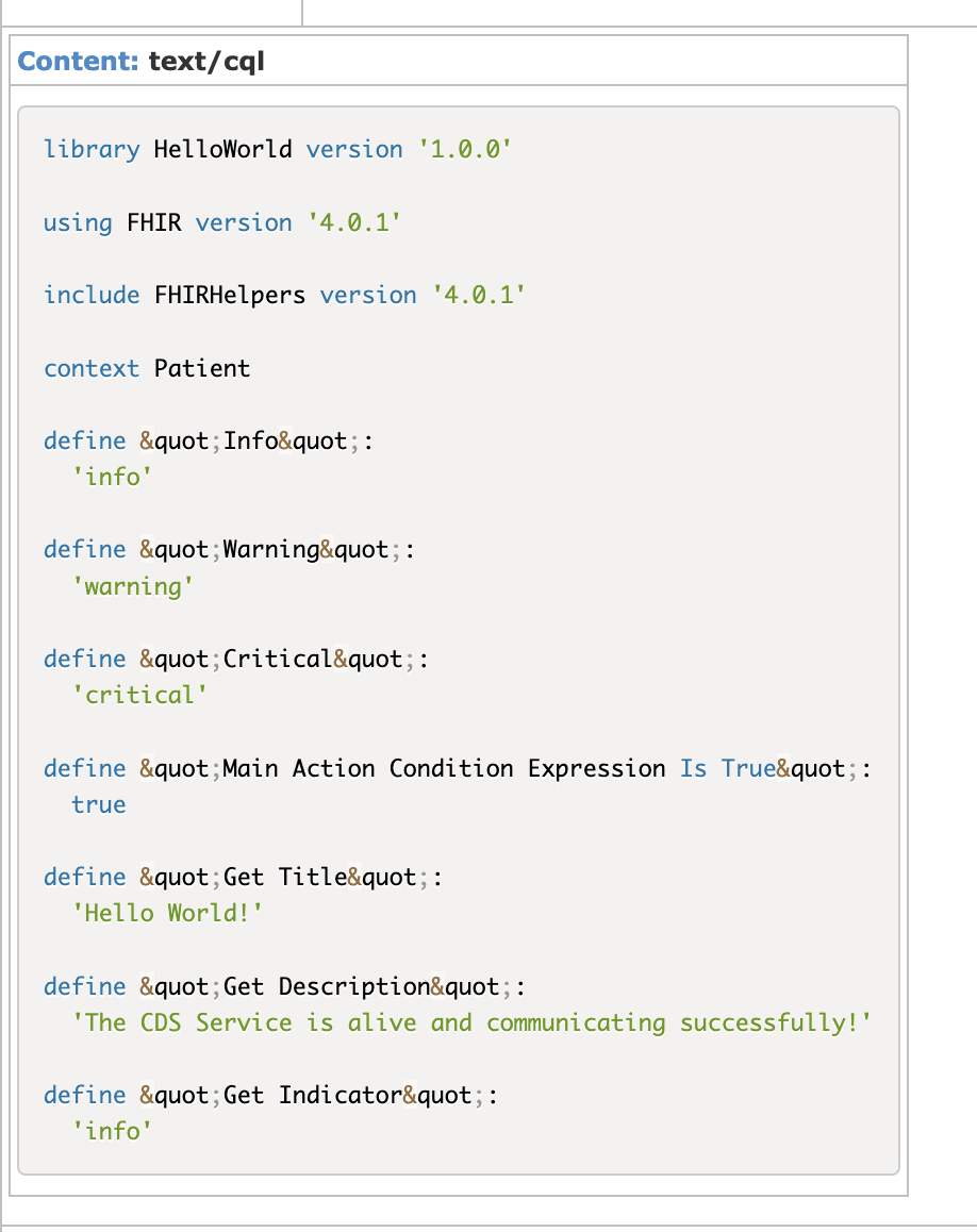 Add CQL syntax highlighting to generated narratives · Issue #194 · cqframework/opioid-cds-r4 ...