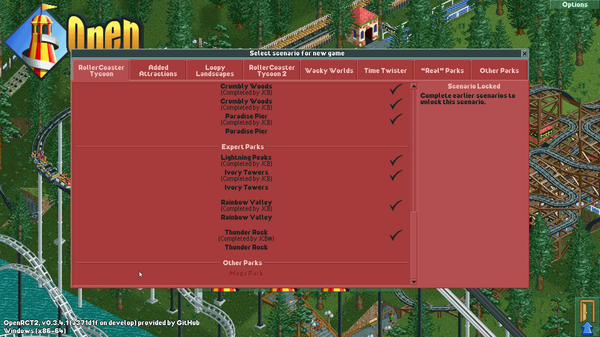 Some RCT1 parks cannot be completed, leading to not all parks becoming available · Issue #15236 ...