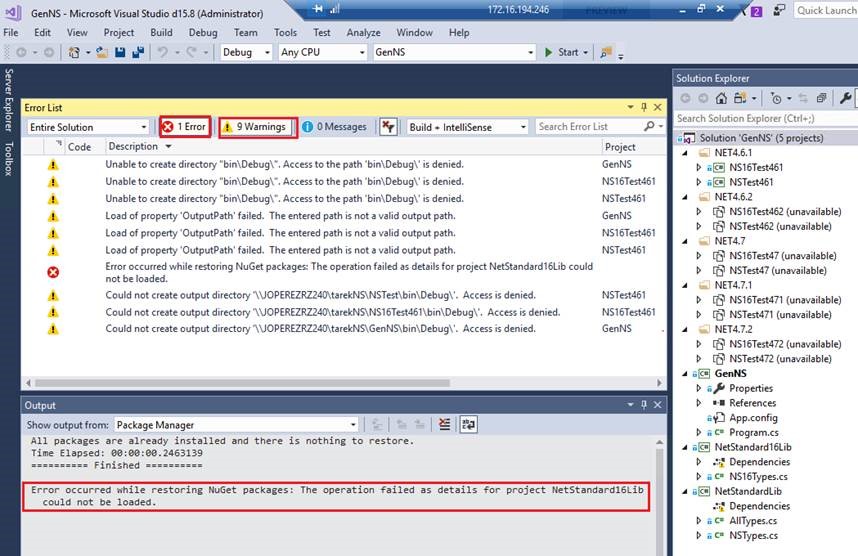 Open The Projects For The Netstandard Test Apps Error Occurred While Restoring Nuget Packages