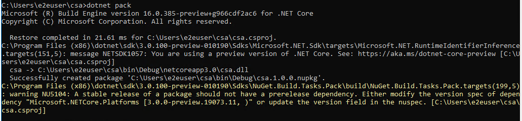 Warning when dotnet pack .Net Core 3.0 console app project · Issue ...