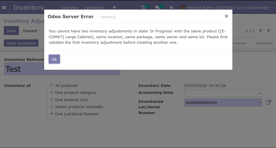 [11.0][12.0][stock] stock_inventory: Odoo server error on Start ...